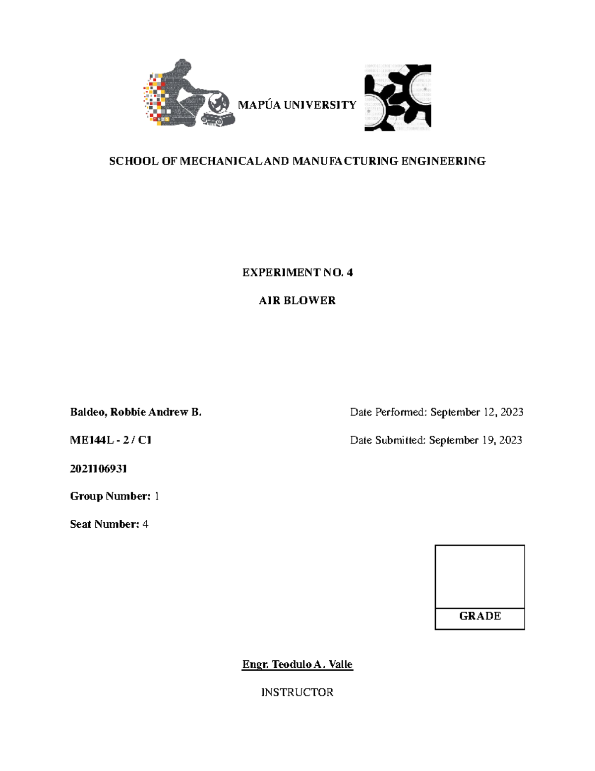 MECHANICAL ENGINEERING LABORATORY - MAPÚA UNIVERSITY SCHOOL OF ...