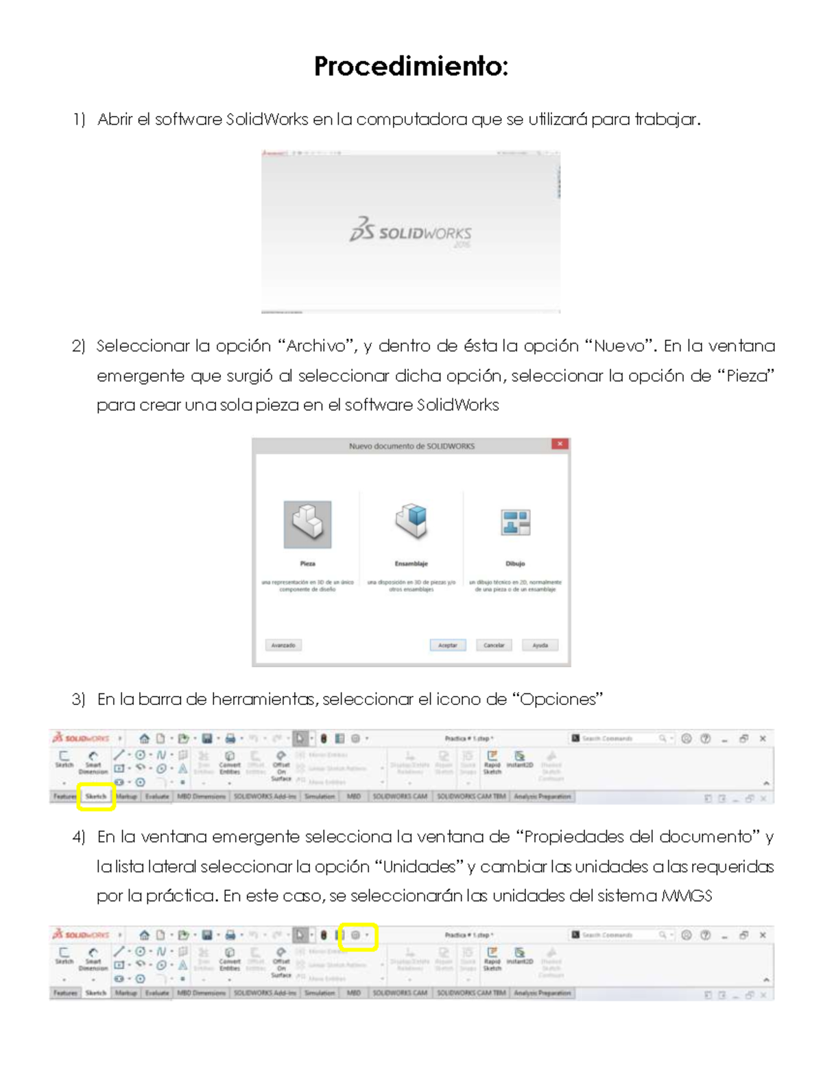 Procedimiento - Procedimiento: Abrir el software SolidWorks en la ...