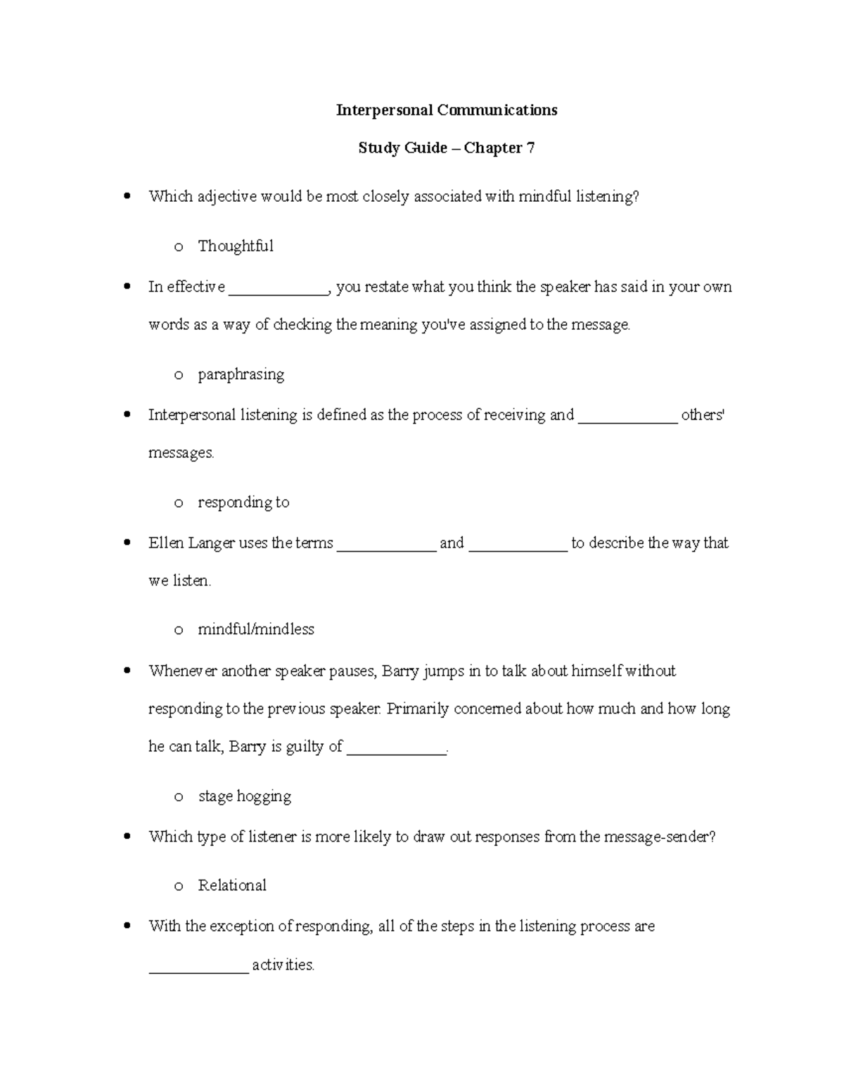 Interpersonal Communications - Chapter 7 Study Guide - Interpersonal ...