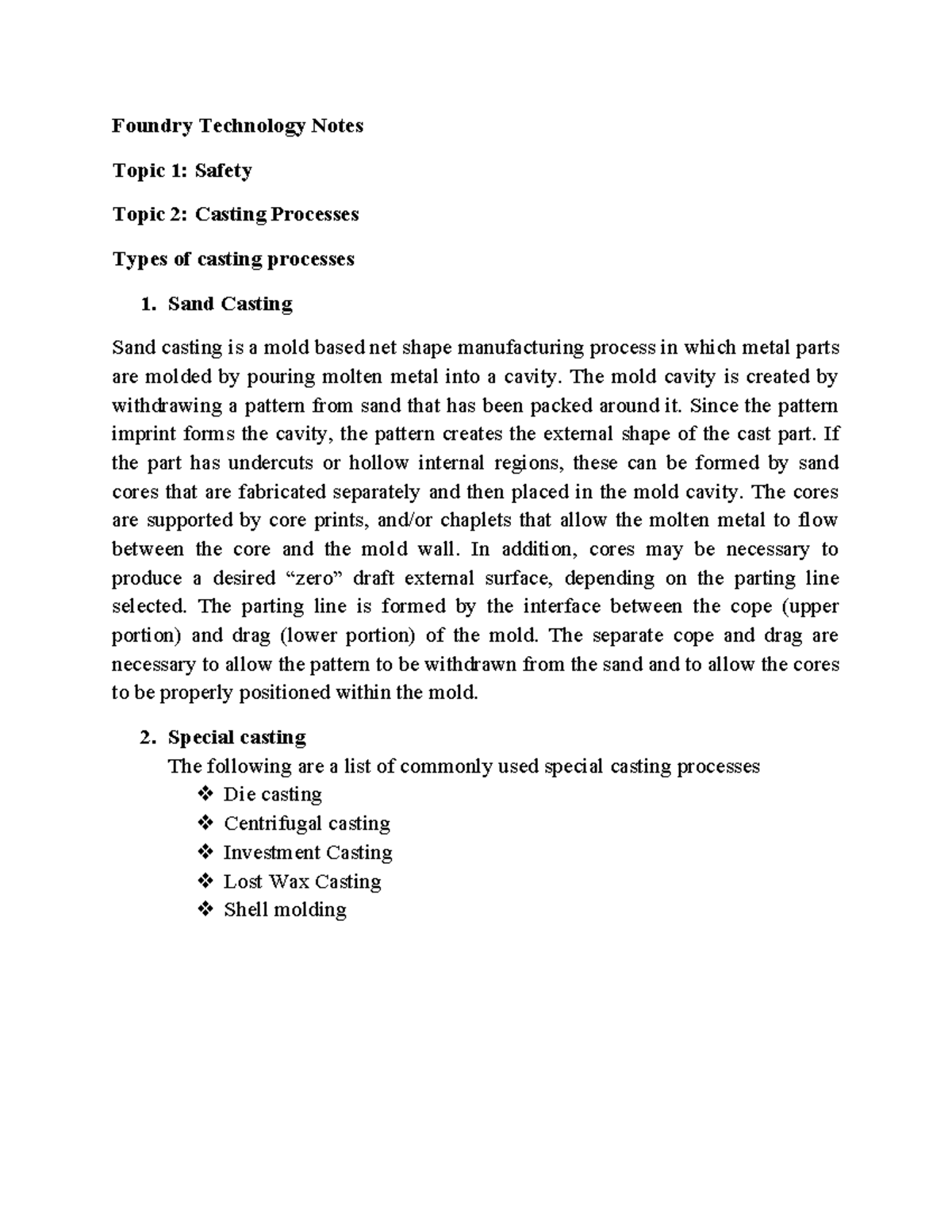 Foundry Mech - Foundry Technology Notes Topic 1: Safety Topic 2 ...