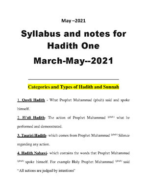 Notes for hadith two - Syllabus and notes for Hadith two (2) Categories ...