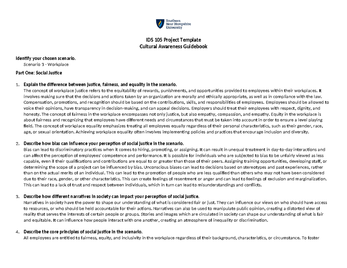 IDS 105 Project Template - IDS 105 Project Template Cultural Awareness ...