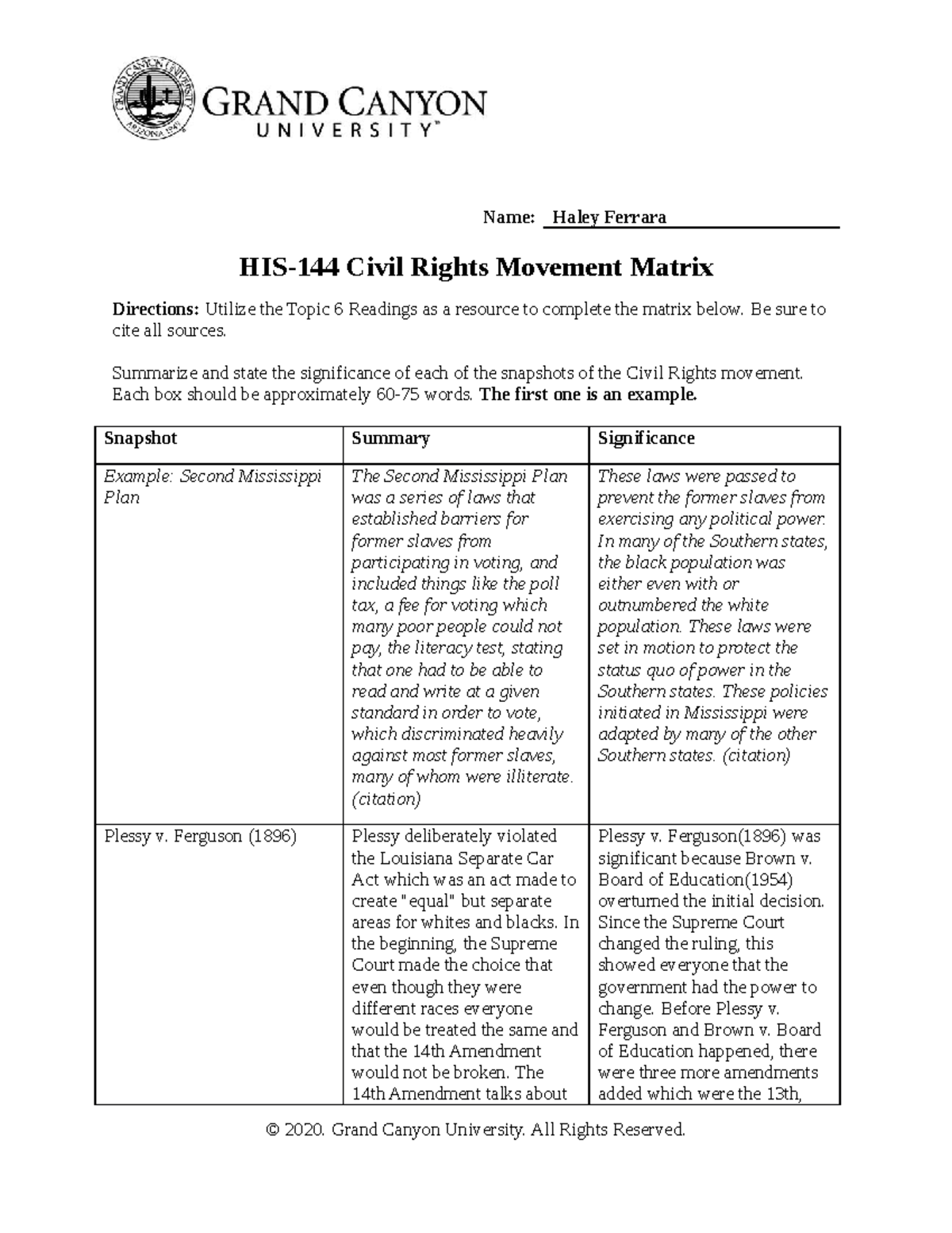HIS-144-T6 Civil Rights Movement Matrix Online (1) - Name: Haley ...
