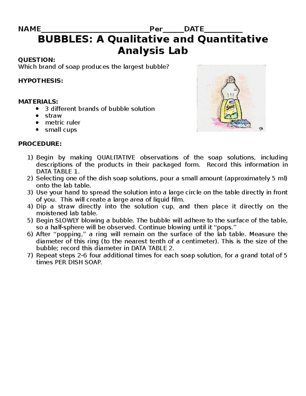 Bubble Lab - dish soap qual and quant-1 - - Studocu