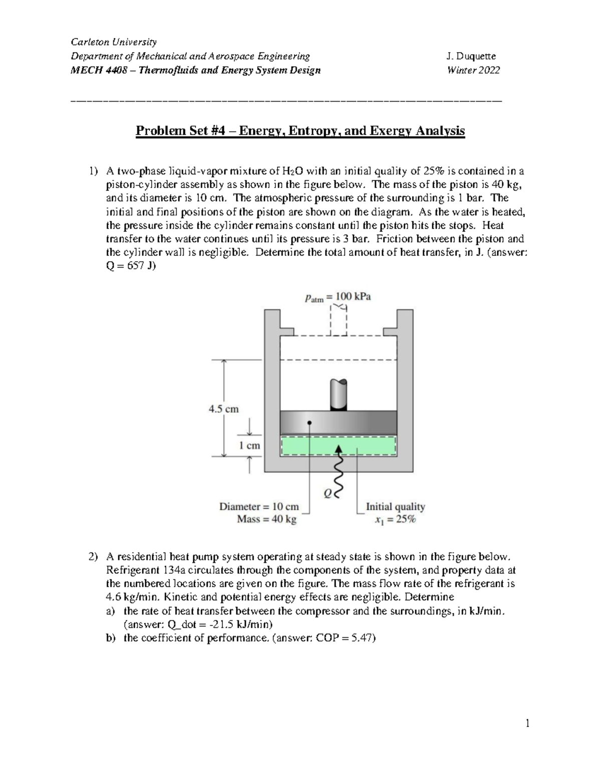 Problem set 4 - Carleton University Department of Mechanical and ...