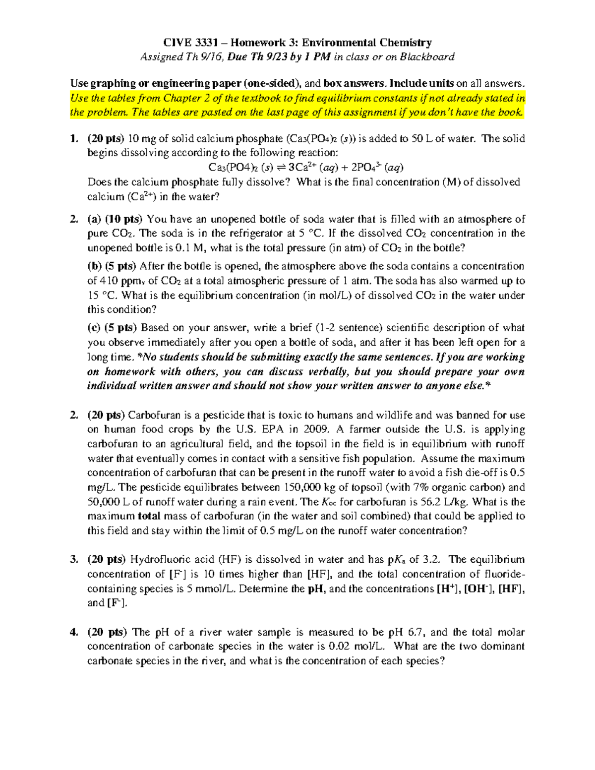 third assignment in environmental engineering course - CIVE 3331 ...
