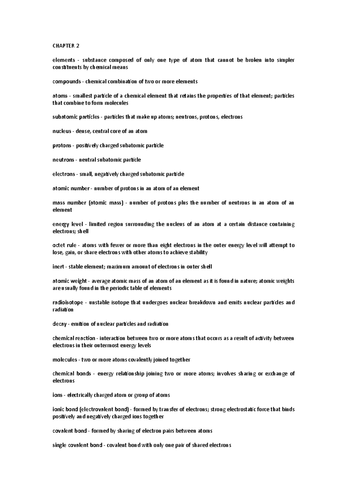 Chapter 2 Anatomy AND Physiology - CHAPTER 2 elements - substance ...