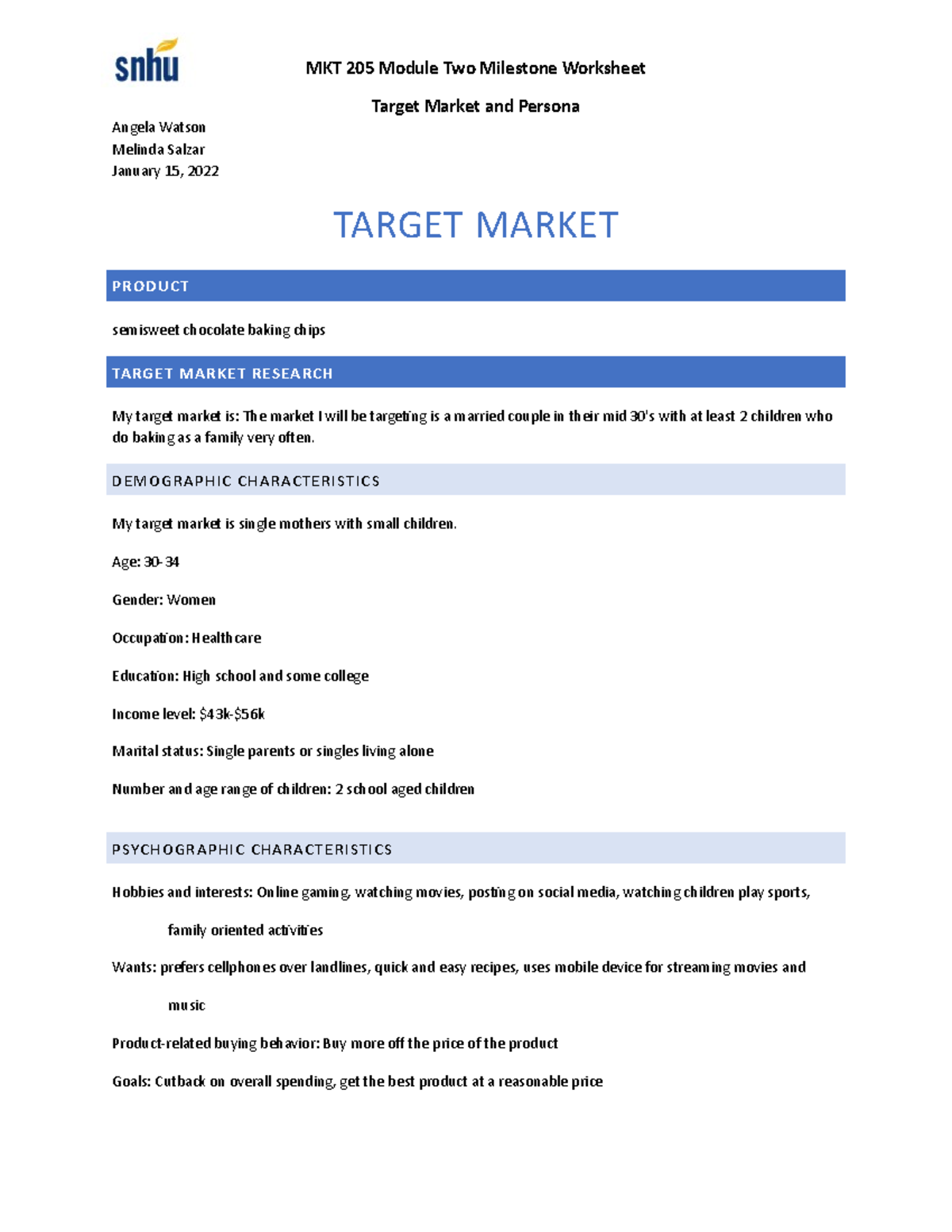 MKT205 Module Two Milestone - DEMOGRAPHIC CHARACTERISTICS My target ...