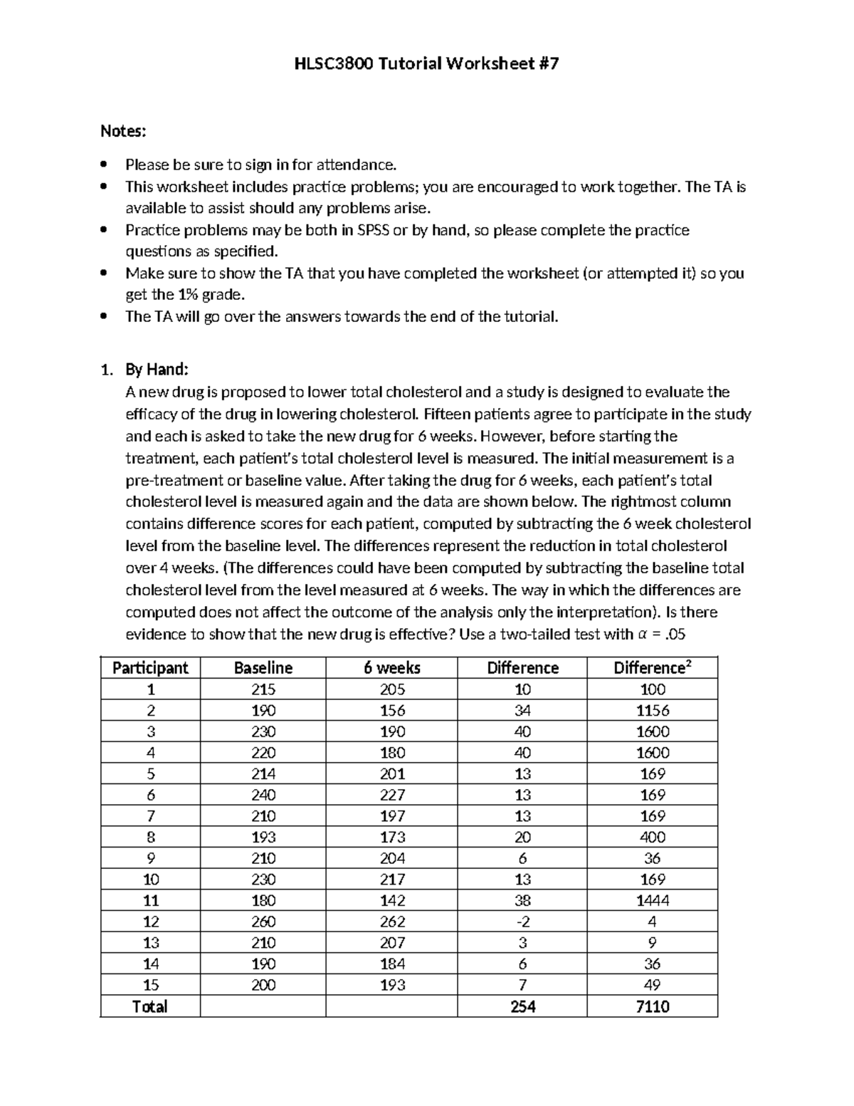 Tutorial 7 - solutions - HLSC3800 Tutorial Worksheet Notes: Please be ...