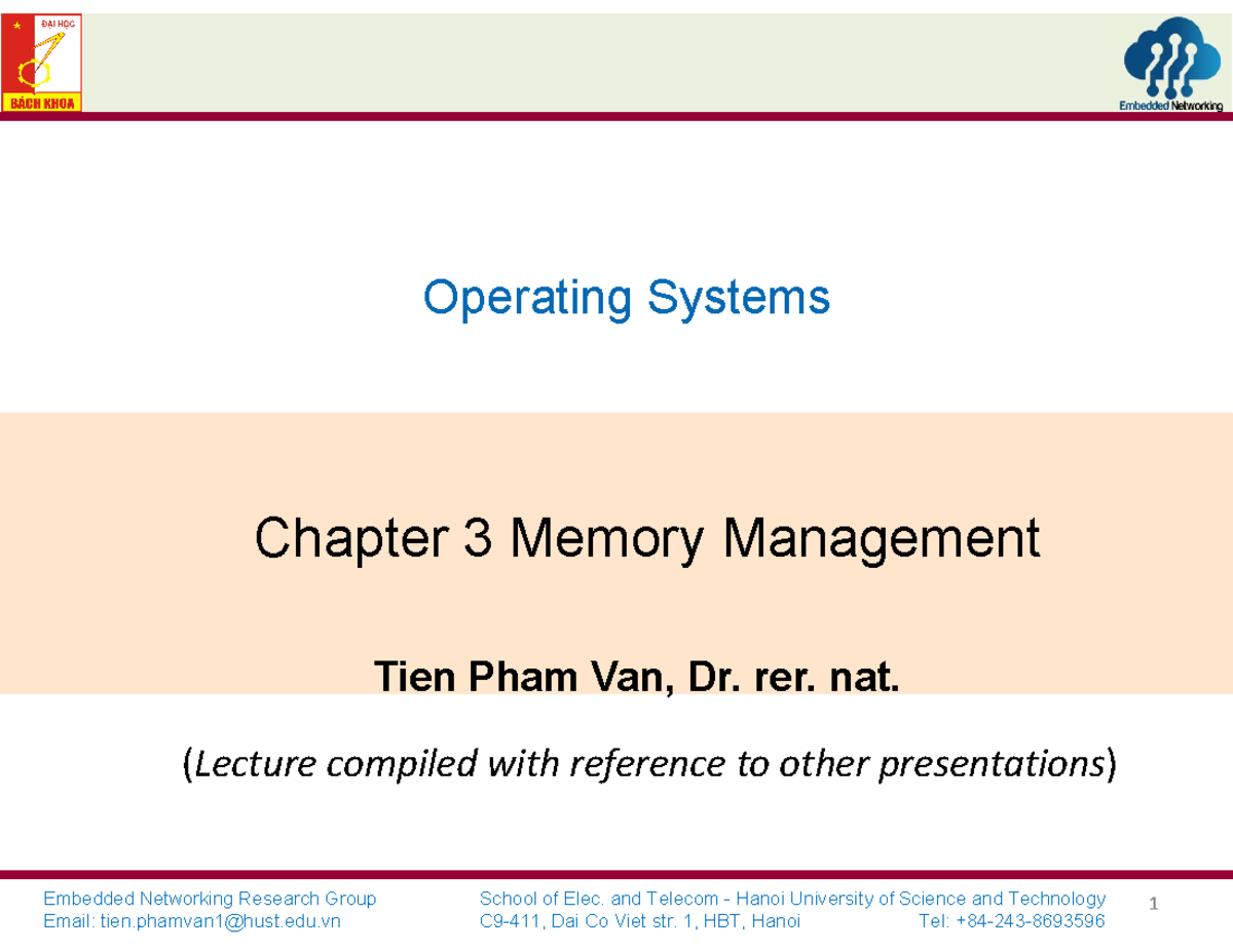 Chapter 3 Memory Management - Embedded Networking Research Group School of Elec. and Telecom ...