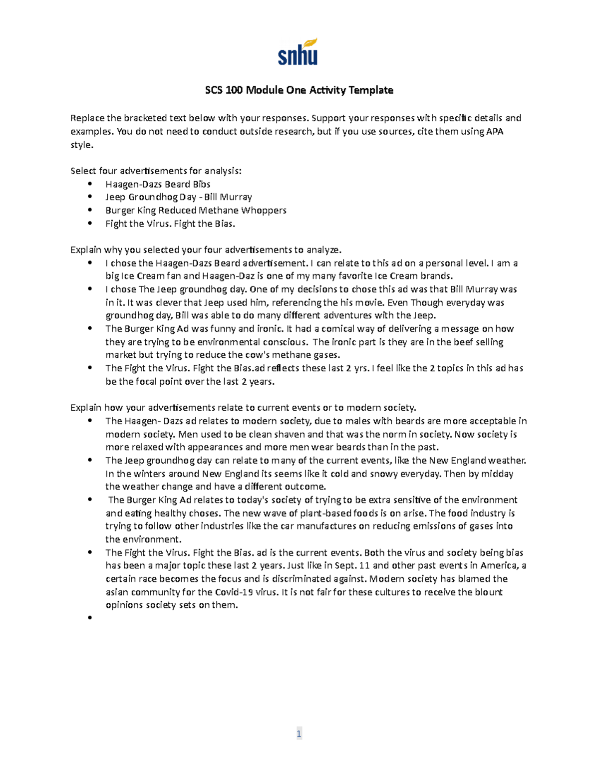 SCS 100 Module One Activity - SCS 100 - SNHU - Studocu