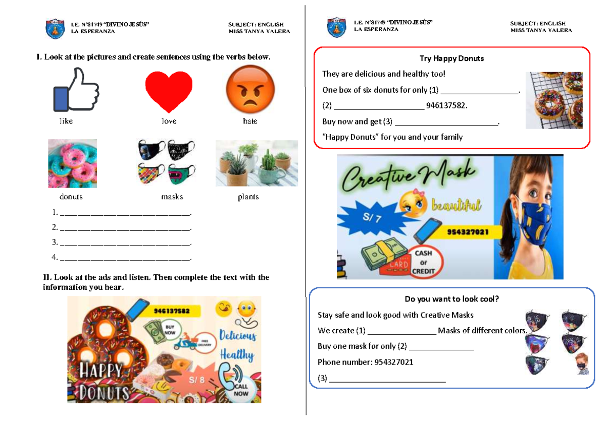 Worksheet 3 Eda 6 - 5to - jsjsznkszbksnkalsNakansksnj - I. N°81749 LA ESPERANZA “DIVINO JESÚS ...