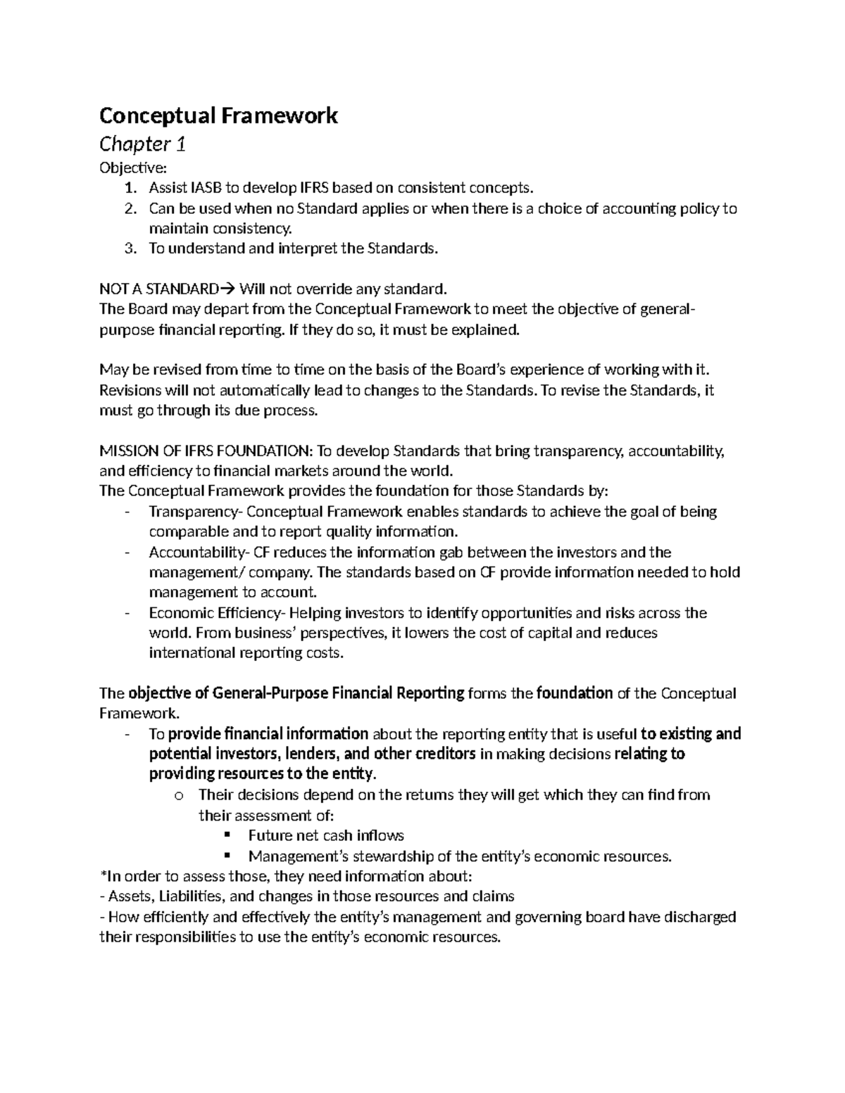 Conceptual Framework Notes - Conceptual Framework Chapter 1 Objective ...