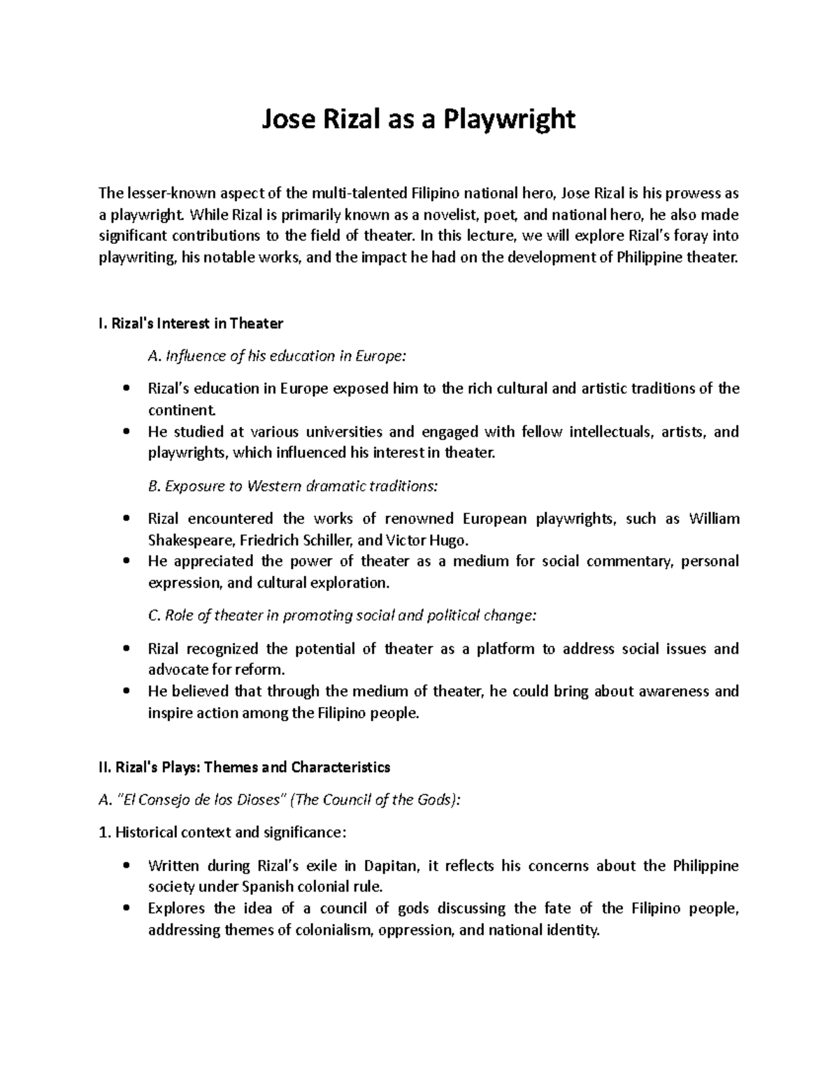 Jose Rizal as a Playwright - While Rizal is primarily known as a ...