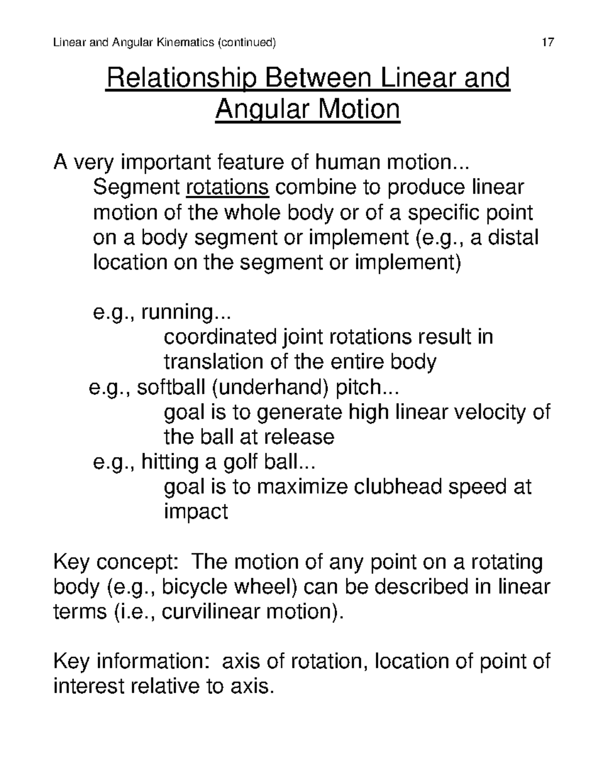 Notes kinematics - Summary Physics I (Auxiliary) - Linear and Angular ...