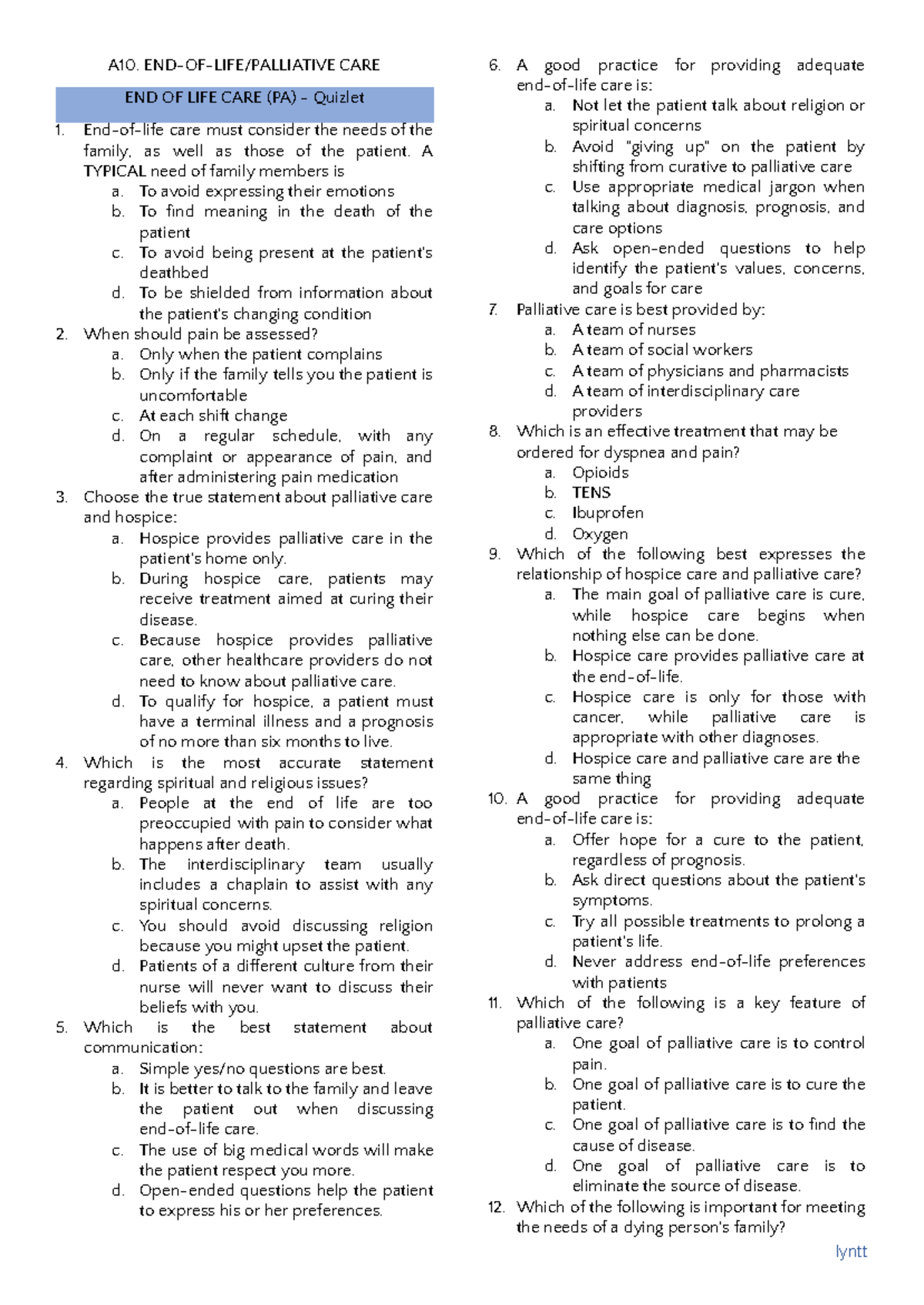 A10 - NLOA coverage A9 - A10. END-OF-LIFE/PALLIATIVE CARE END OF LIFE ...
