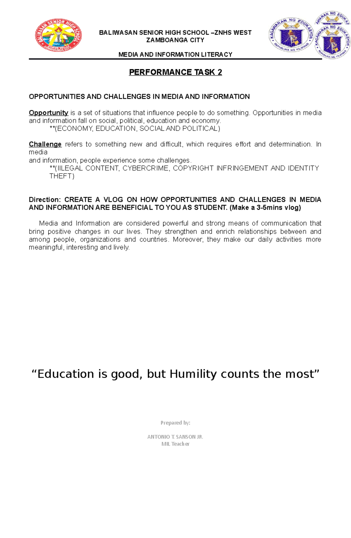 Performance-TASK-2 - performance task - BALIWASAN SENIOR HIGH SCHOOL ...