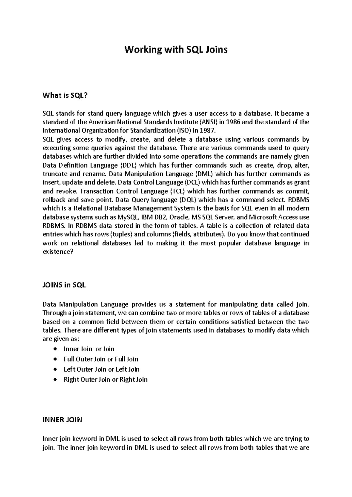 Working With Sql Joins Details Working With Sql Joins What Is Sql