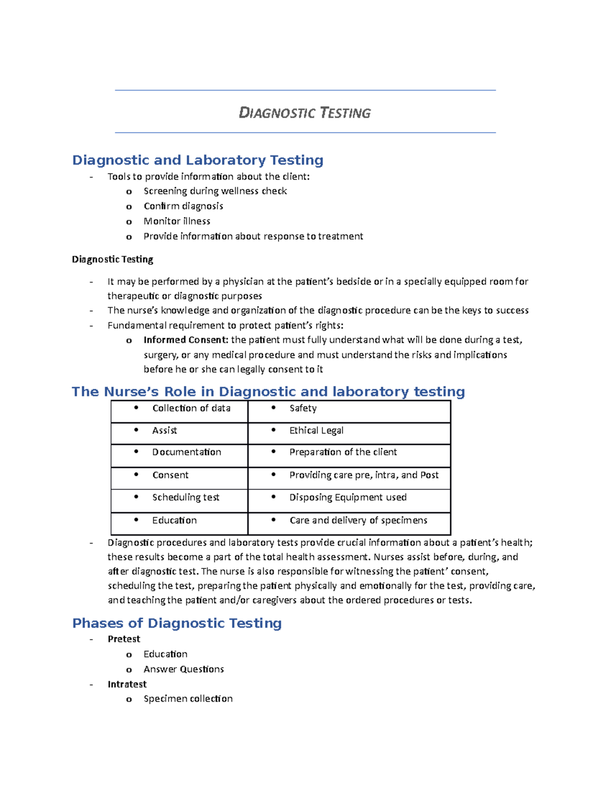 Diagnostic Testing Foundations - DIAGNOSTIC TESTING Diagnostic and ...