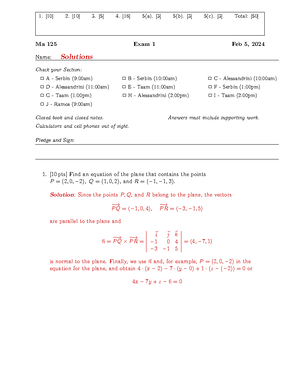 MA 125 - Exam 1 Fall 2023 - MA 125 Exam 1 Feihong Wang TOTAL POINTS 50 ...