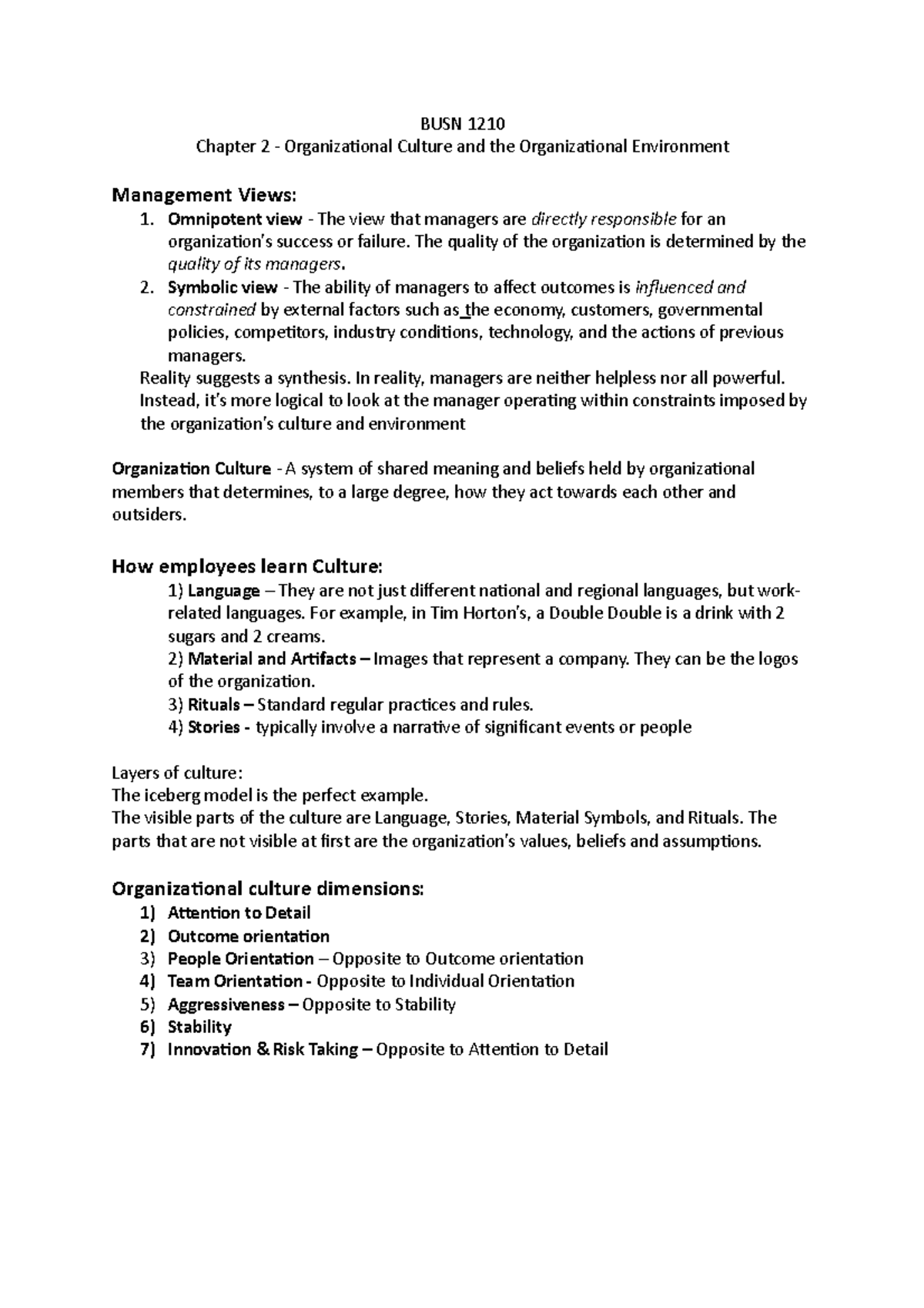 BUSN 1210 - Chapter 2 lecture notes - BUSN 1210 Chapter 2 ...