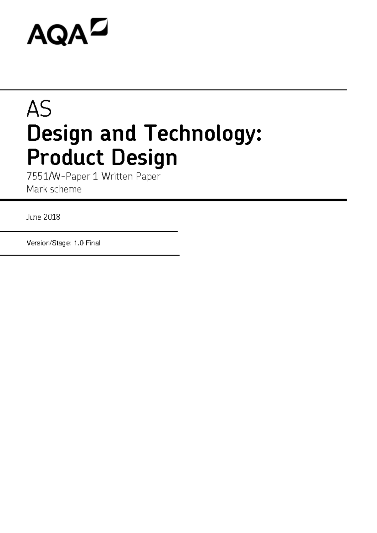 Aqa 7551 W W Ms Jun18 - 2018 AS Product Design - AS Design and ...