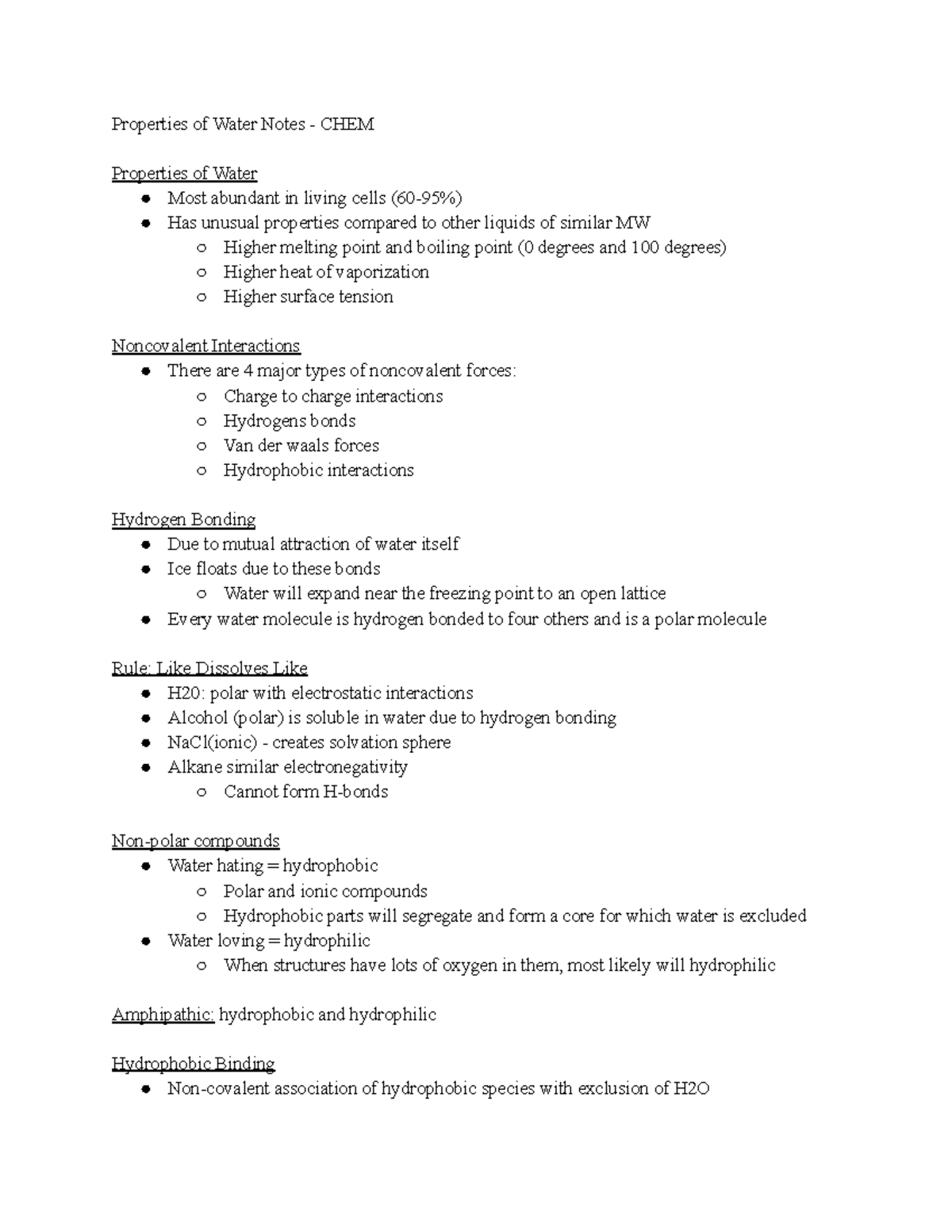 Properties of Water Notes - CHEM - Properties of Water Notes - CHEM ...