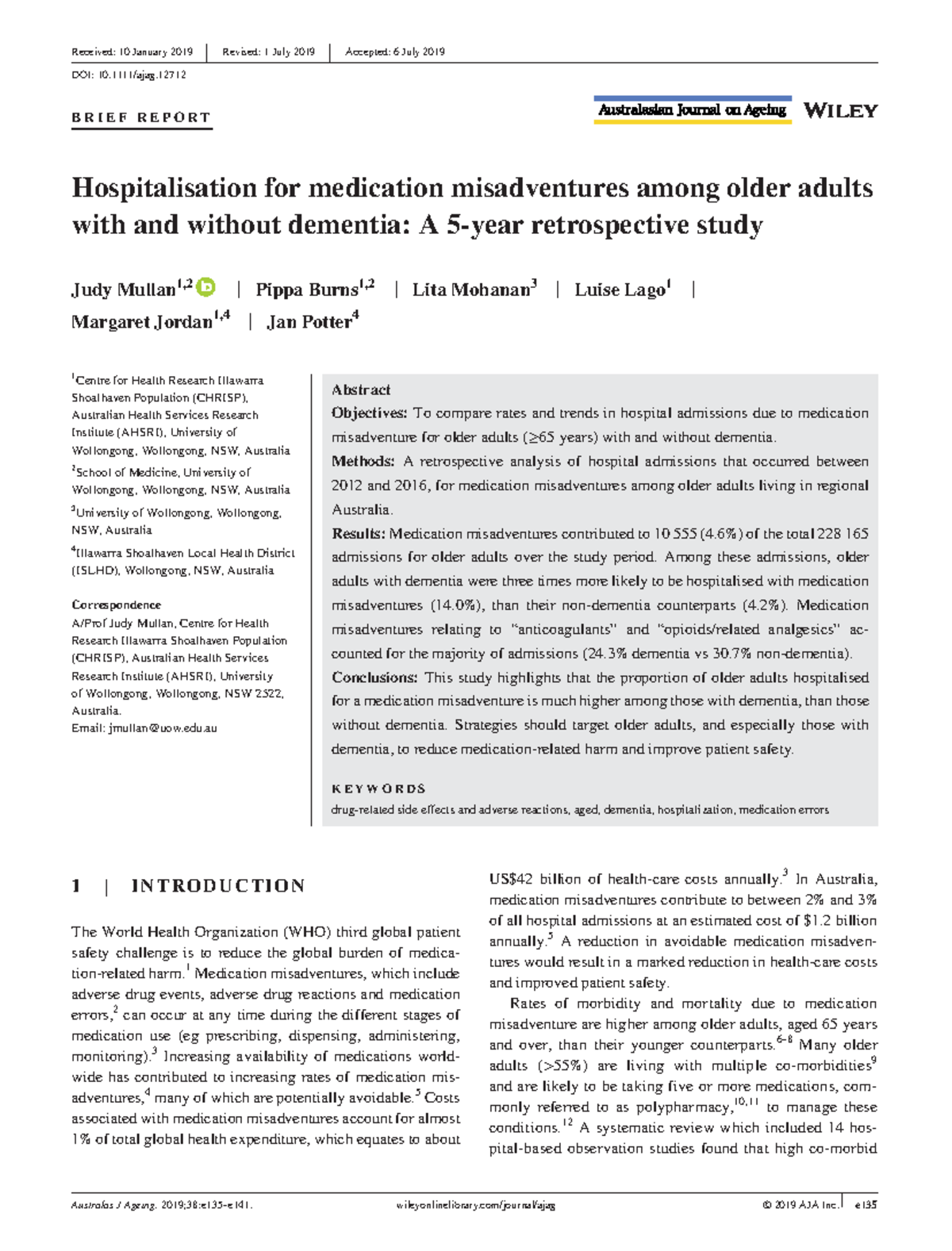 Hospitalization for medication misadventures - Australas J Ageing. 2019 ...