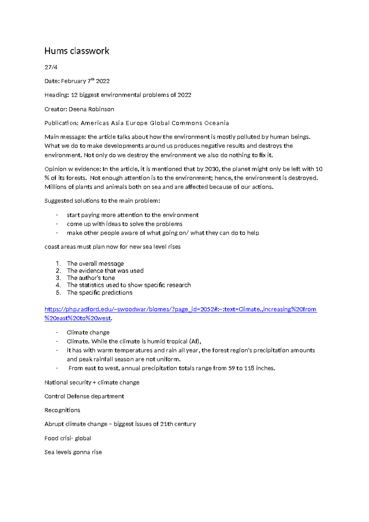 Hums classwork - hums - Hums classwork 27/ Date: February 7th 2022 ...