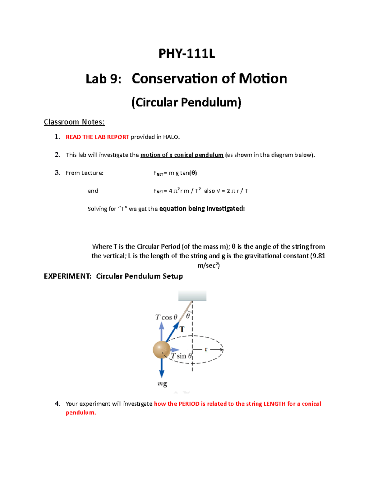 PHY-111L Class Notes - Lab 9 Circular Motion - PHY-111L Lab 9 ...