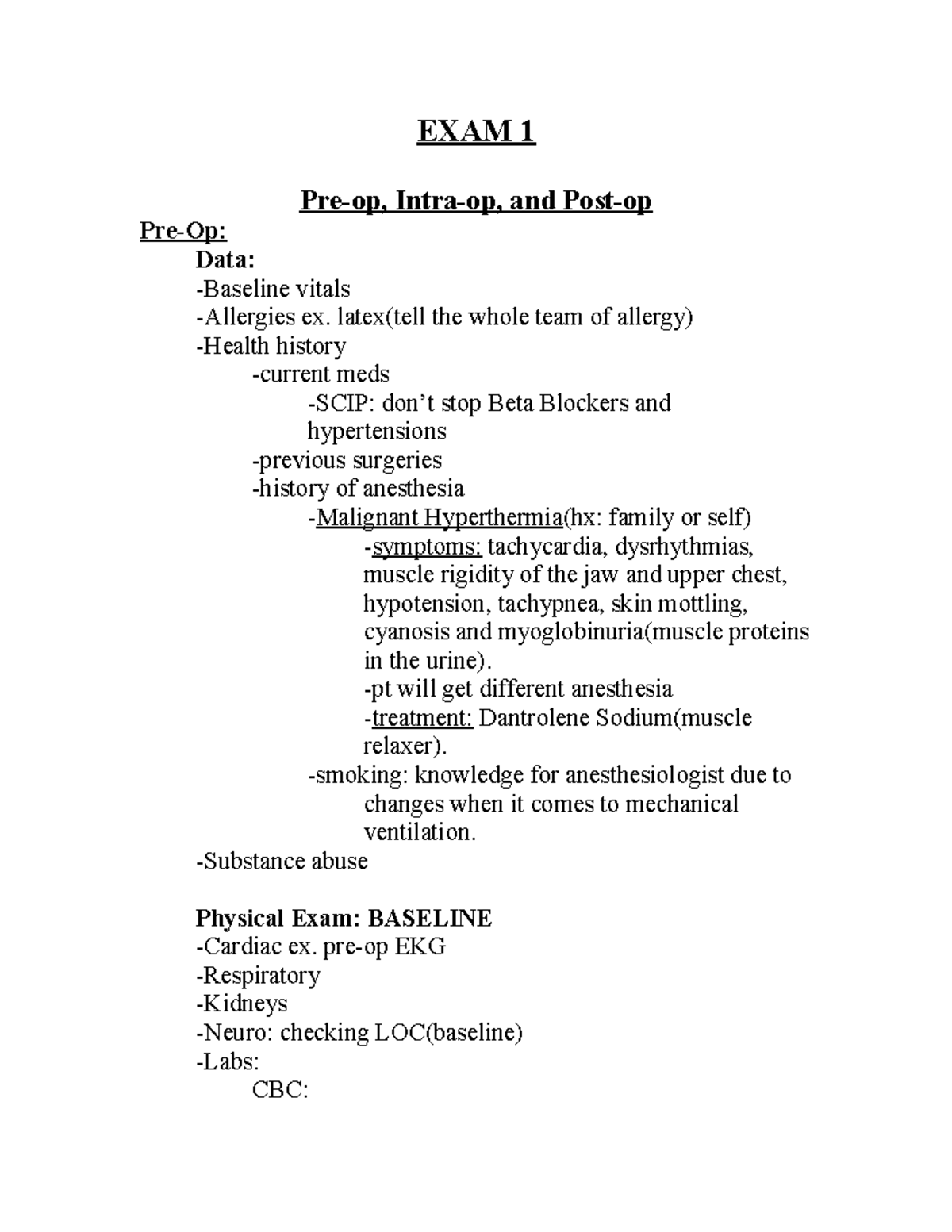 Medsurg-EXAM-1 - EXAM 1 Pre-op, Intra-op, and Post-op Pre-Op: Data ...