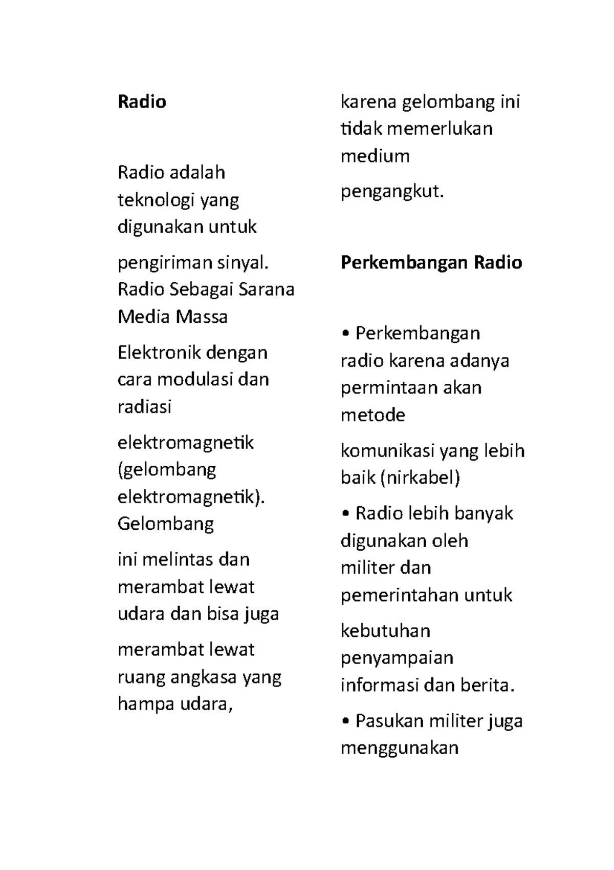 2 - Catatan - Radio Radio adalah teknologi yang digunakan untuk ...