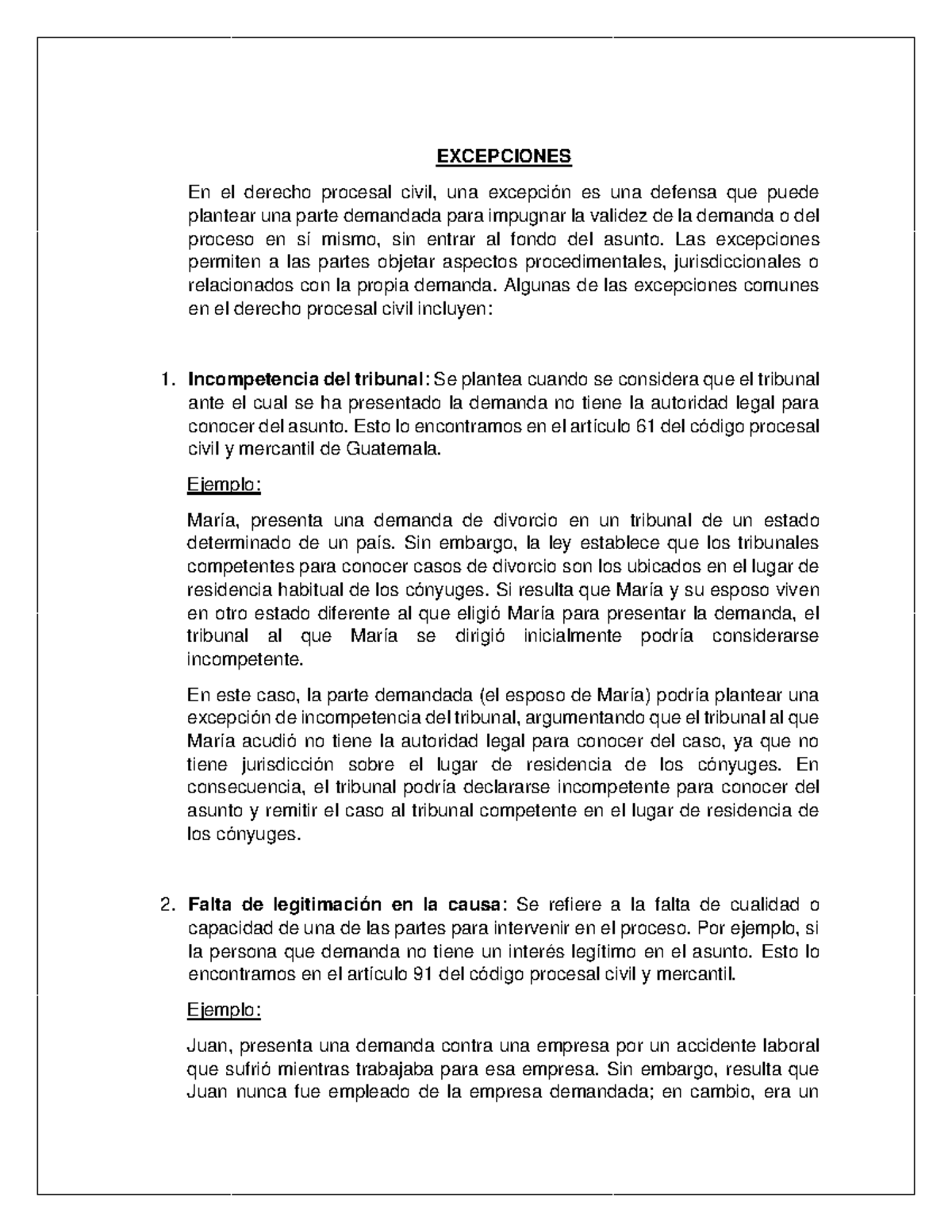 excepciones en el derecho procesal civil y mercantil - EXCEPCIONES En ...