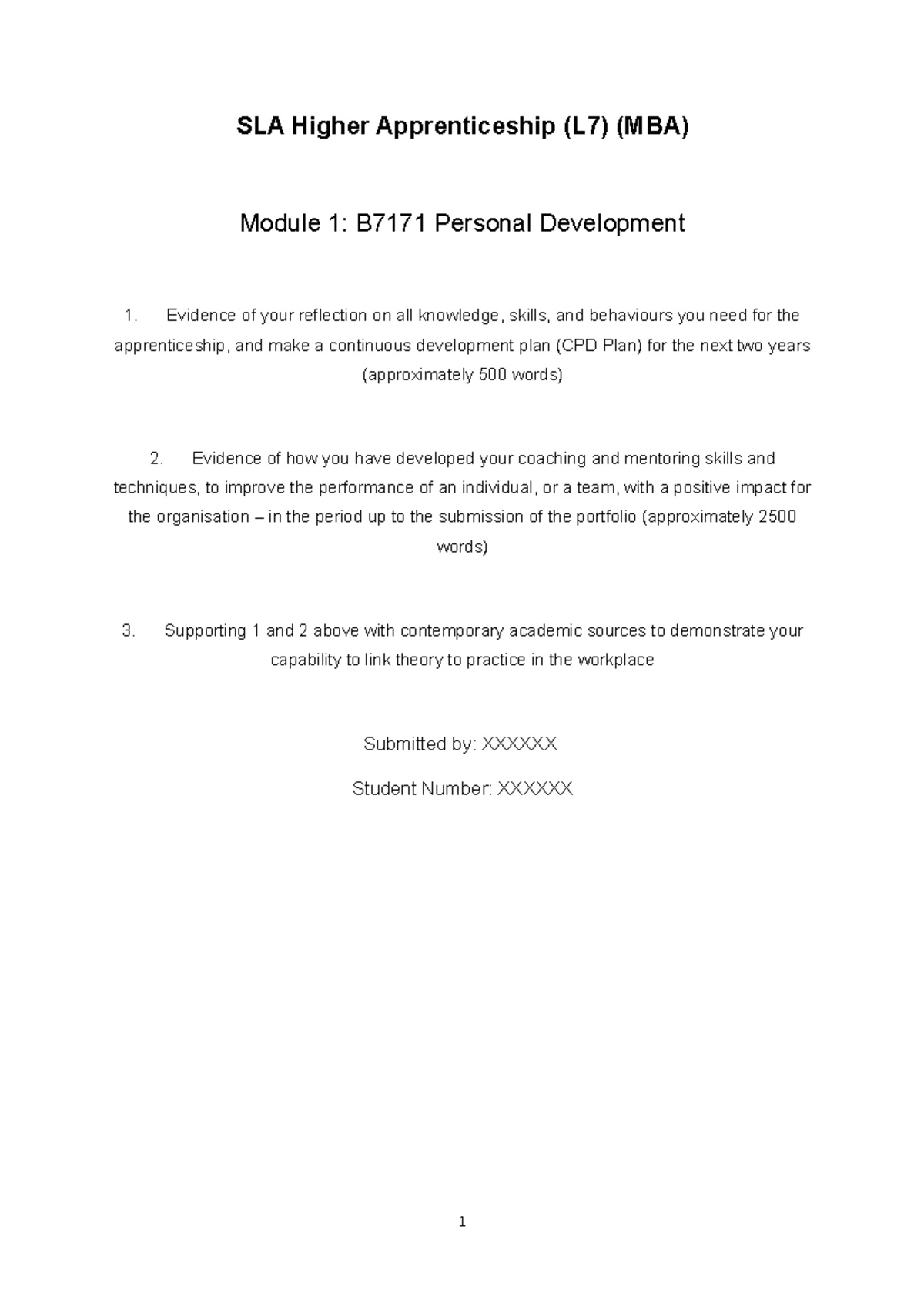 BM7171 Portfolio - SLA Higher Apprenticeship (L7) (MBA) Module 1: B7171 ...