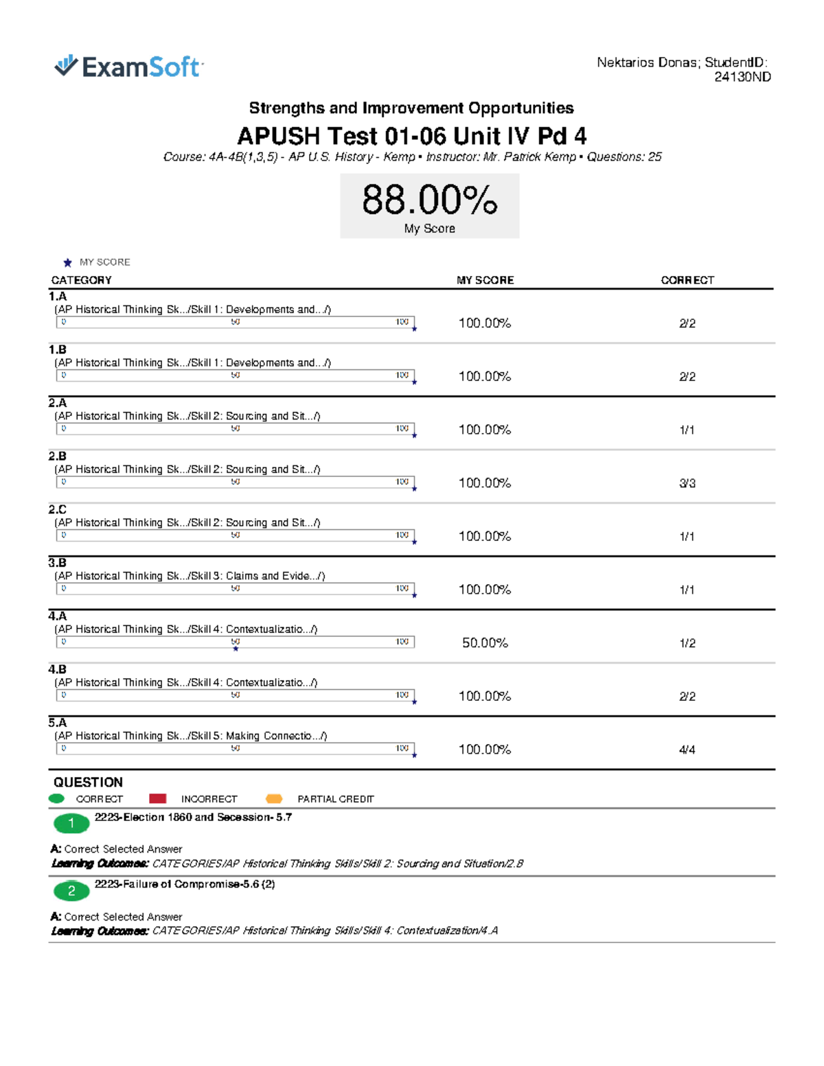 Exam Taker Answer Report - Strengths and Improvement Opportunities ...