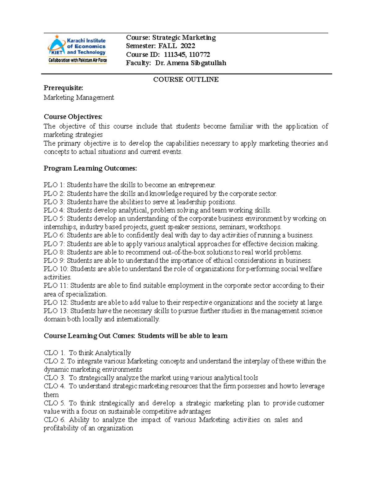 Strategic Marketing - Assignment - Course: Strategic Marketing Semester: FALL 2022 Course ID ...