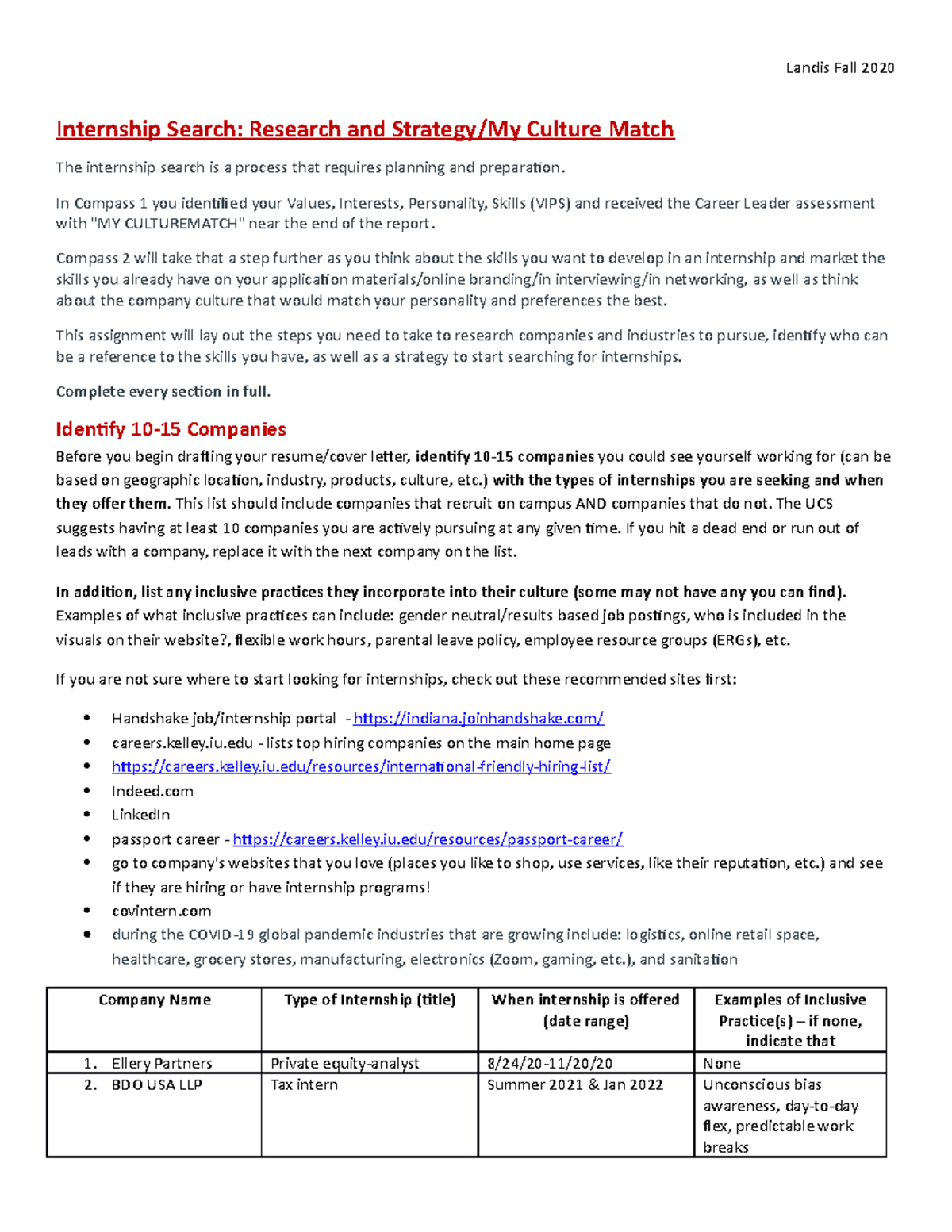 Internship Search- Research and Strategy-1 - In Compass 1 you ...