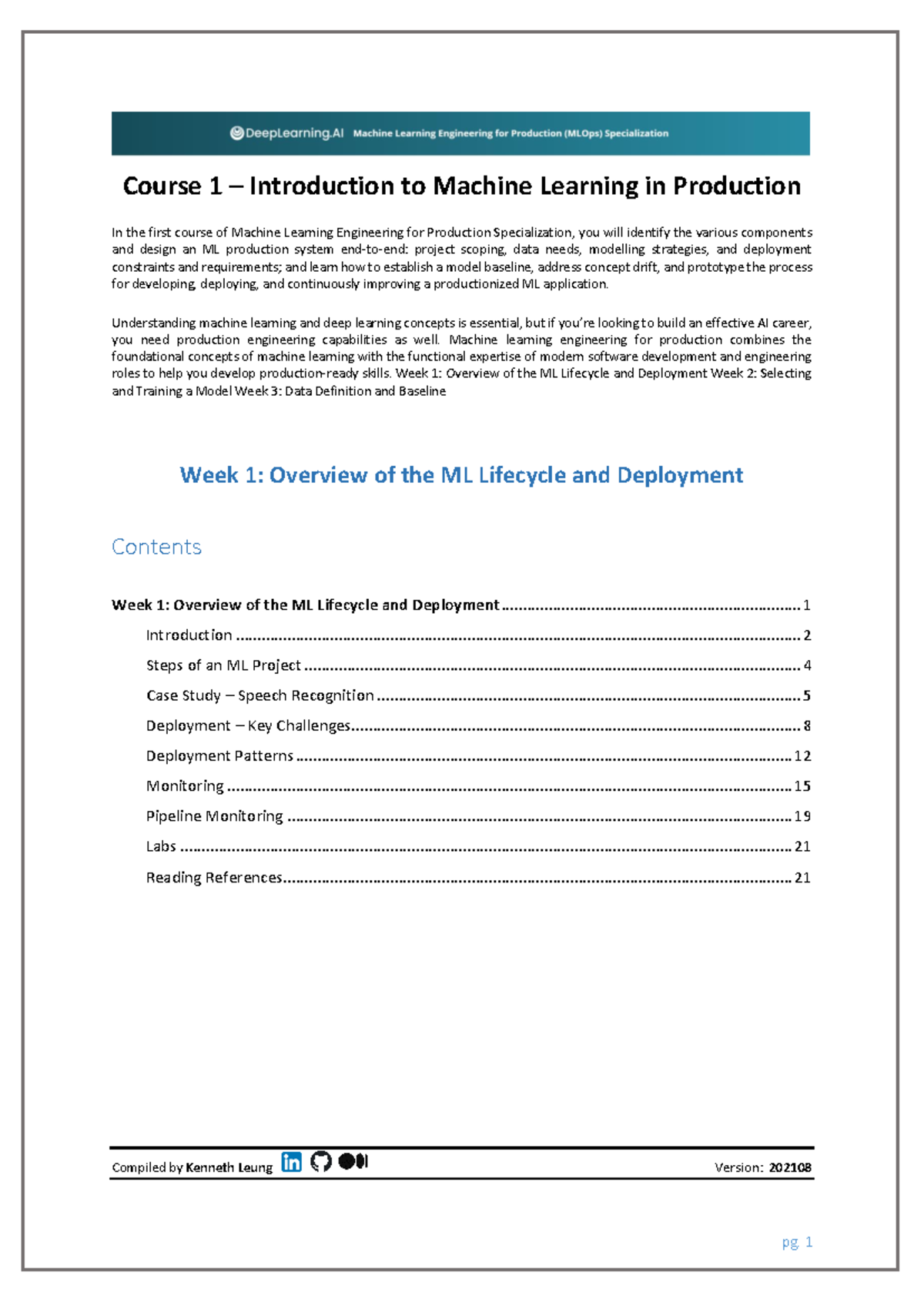 Week 1 - Overview of ML Lifecycle and Deployment - Course 1 – Introduction to Machine Learning ...