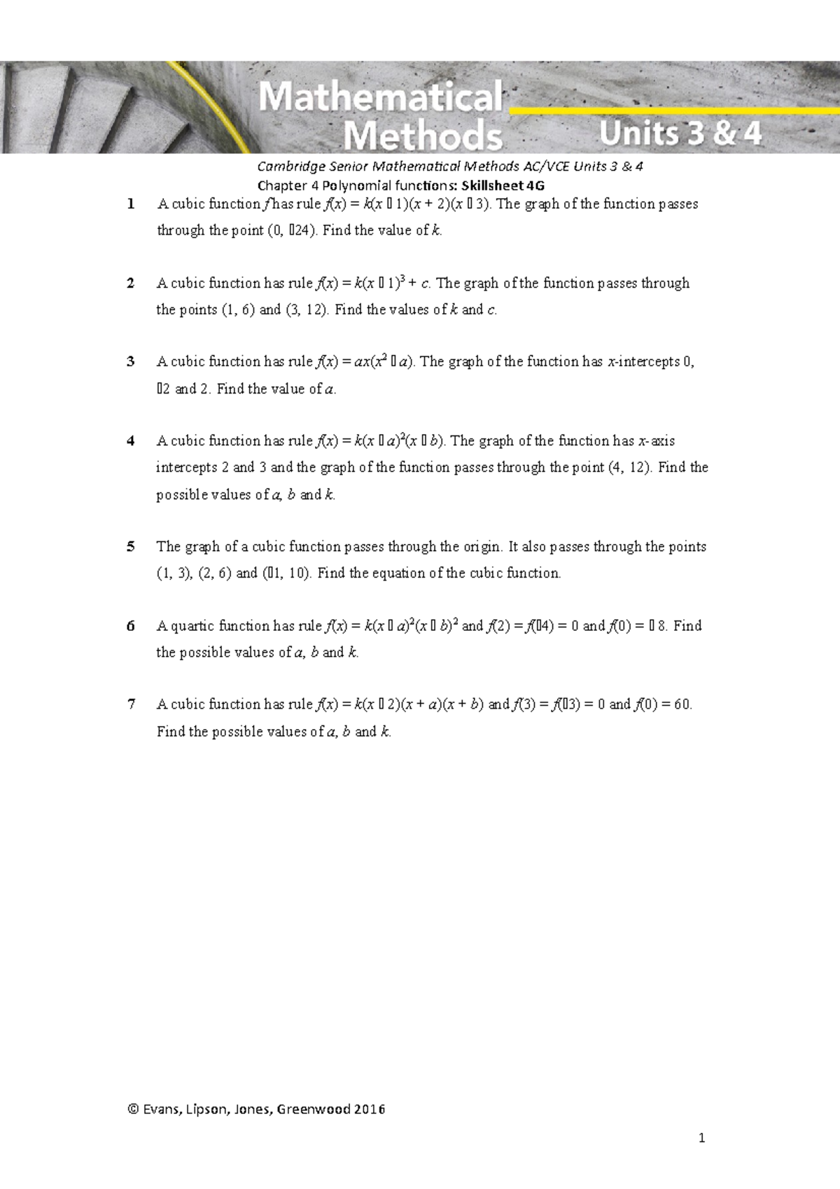 Skillsheet 04G - yes - Cambridge Senior Mathematical Methods AC/VCE Units 3 & 4 Chapter 4 - Studocu