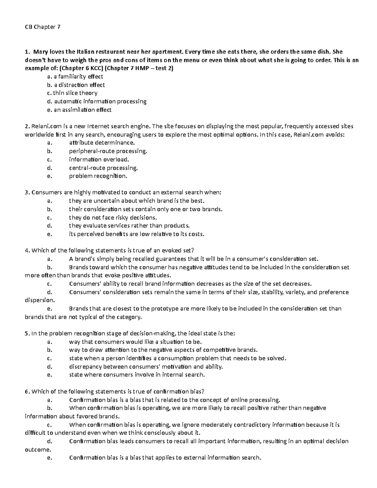 Wk 6, Ch 7 Questions - .... - CB Chapter 7 Mary loves the Italian ...