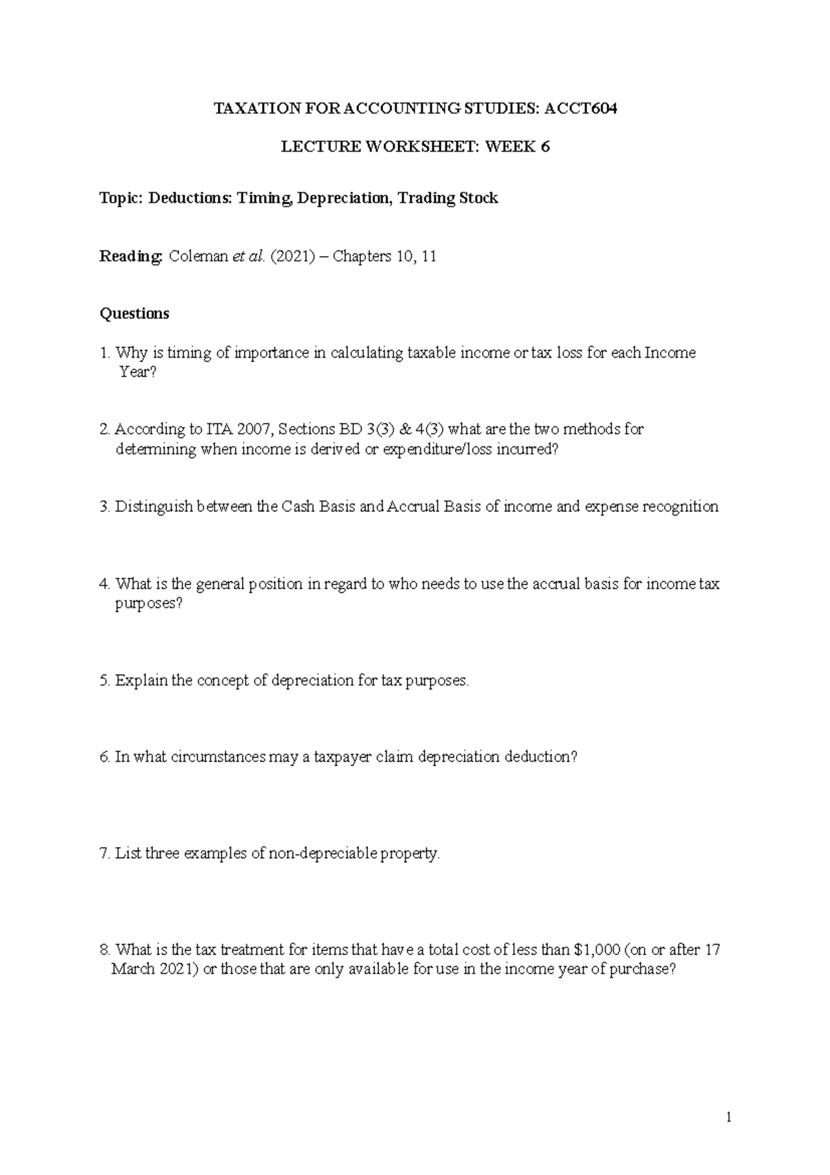 ACCT604 Week 6 Lecture Worksheet(3)-2 - TAXATION FOR ACCOUNTING STUDIES ...