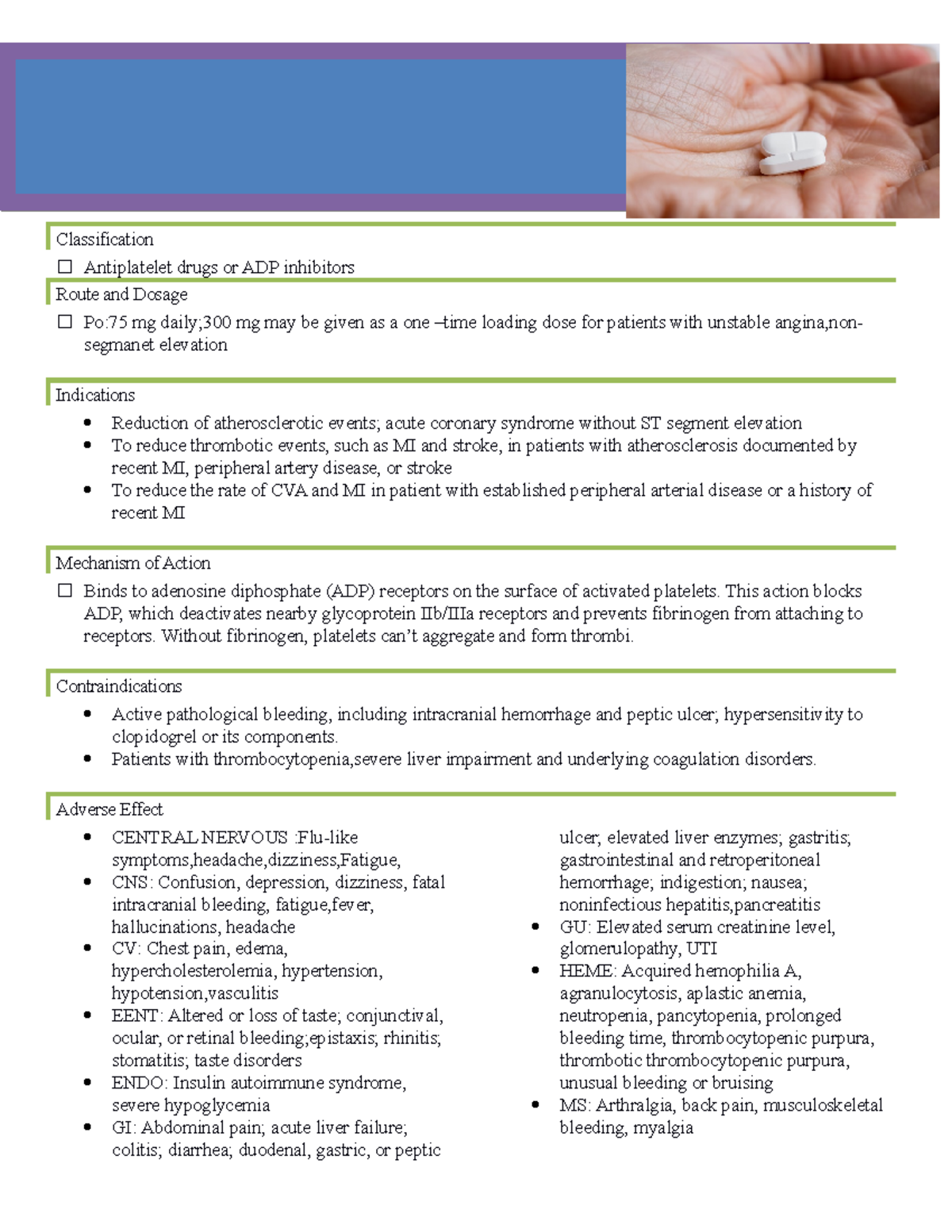 Clopidogrel - drug study - Clopidogrel Plavix Classification ...