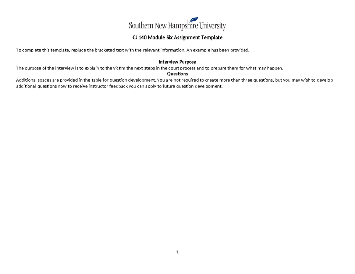 CJ 140 Module Six Assignment Template - An example has been provided ...