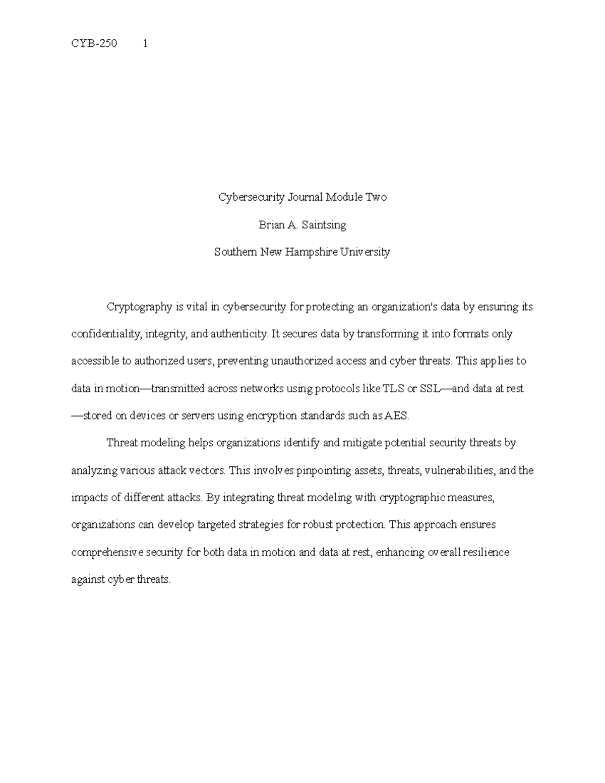 CYB 250 Module Two Journal Brian Saintsing docx - CYB-250 1 ...