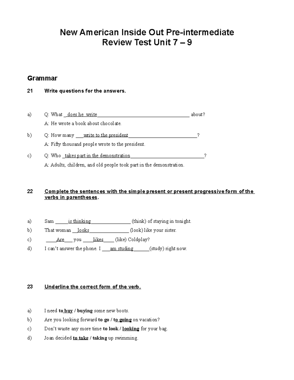 A Tarea - New American Inside Out Pre U 7-9 - New American Inside Out ...