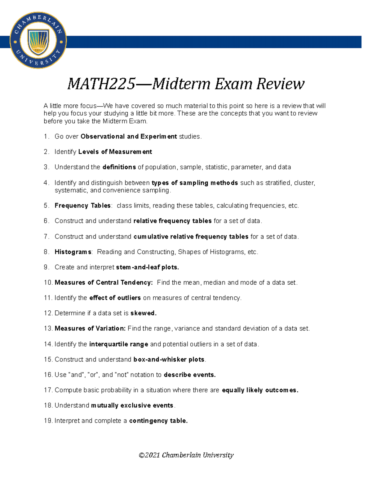 MATH225 Midterm Exam Review - MATH225—Midterm Exam Review A little more ...