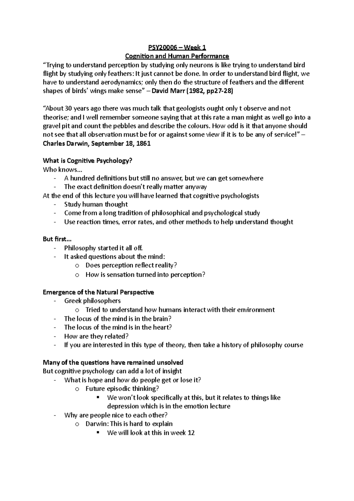 Psy2000 6 Week 1 Lecture Notes 1 Psy20006 Week 1 Cognition And Human Performance “trying