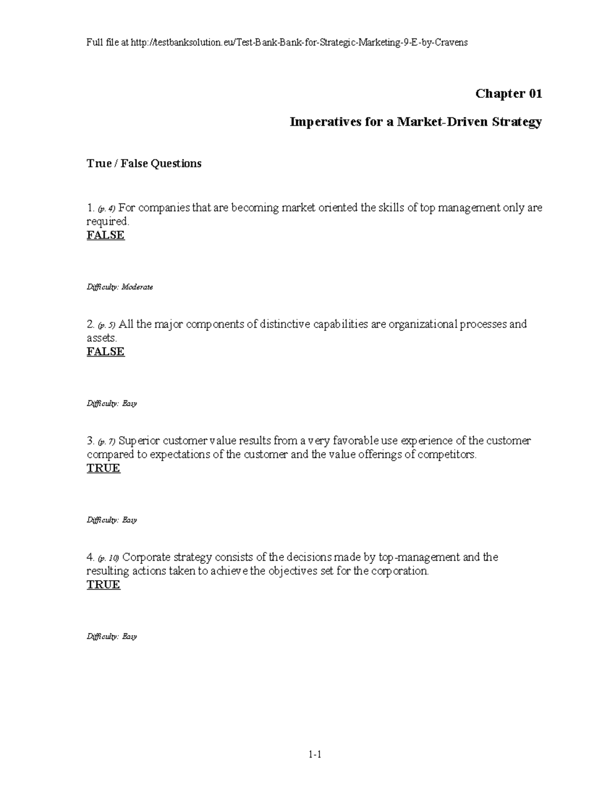 Chapter 1 Market Driven Strategy MCQ - Chapter 01 Imperatives for a ...