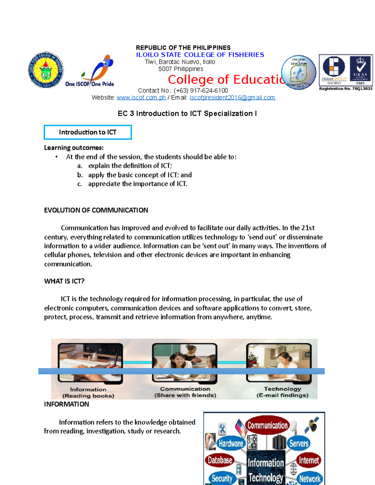 2 Introduction To Ict Lecture Notes 1 Republic Of The Philippines