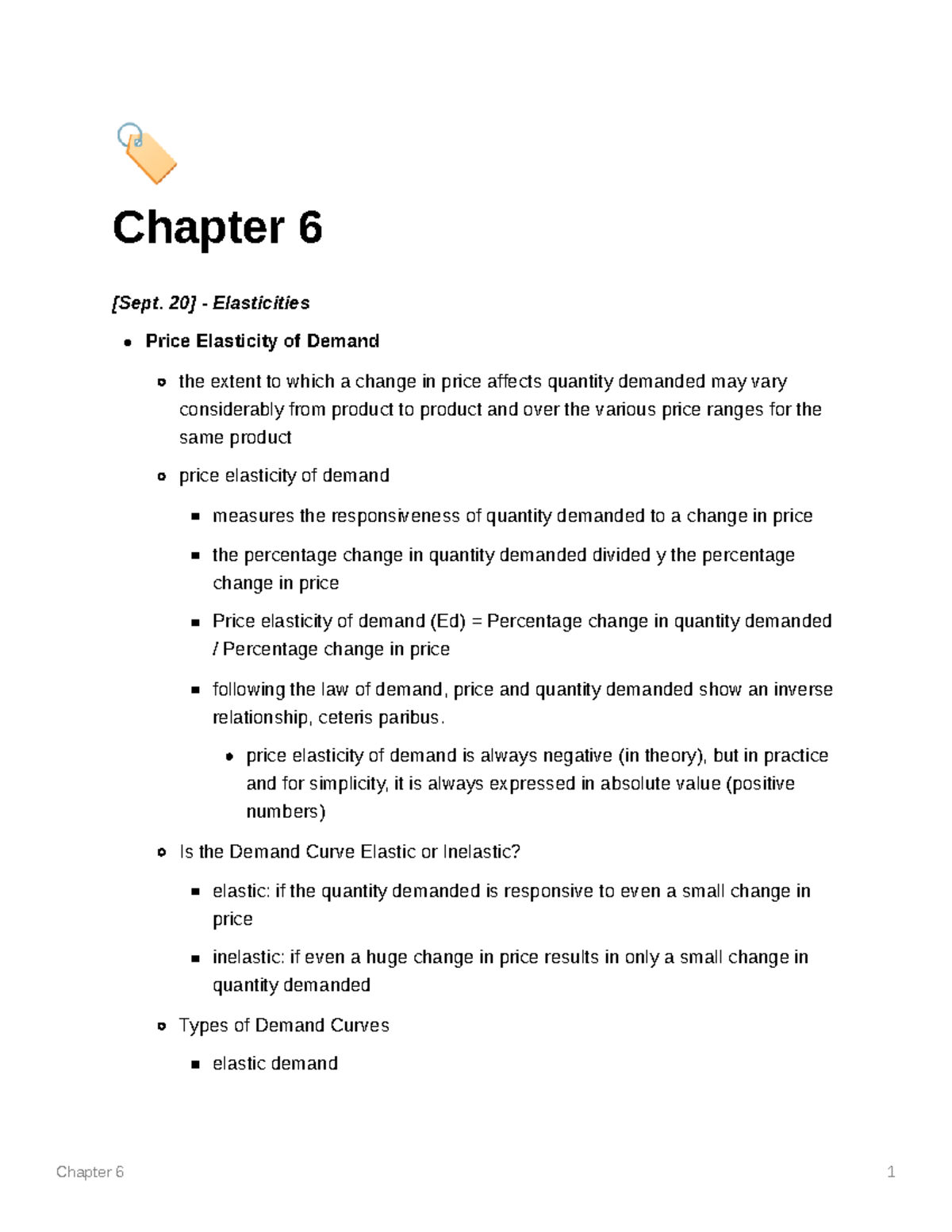 ECON 200 Chapter 6 - ä Chapter 6 [Sept. 20] - Elasticities Price ...